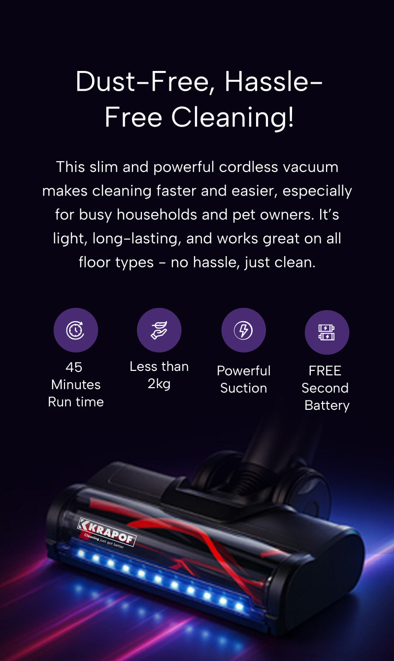 KRAPOF® Slim Power Cordless Stick Vacuum – KRAPOF Cleaning
